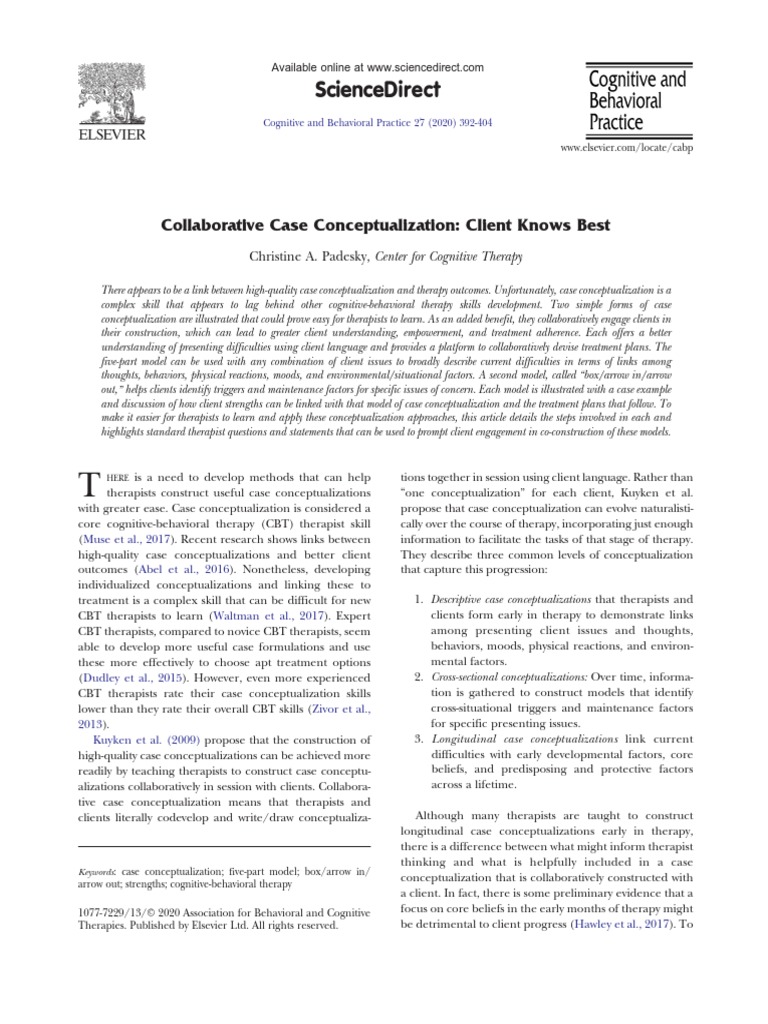 Padesky Collaborative Case Conceptarticle 2020 | Download Free PDF ...