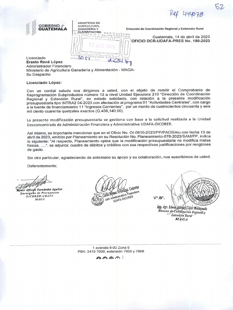 OFICIO DCR-UDAFA-PRES No. 180-2023 PDF | PDF