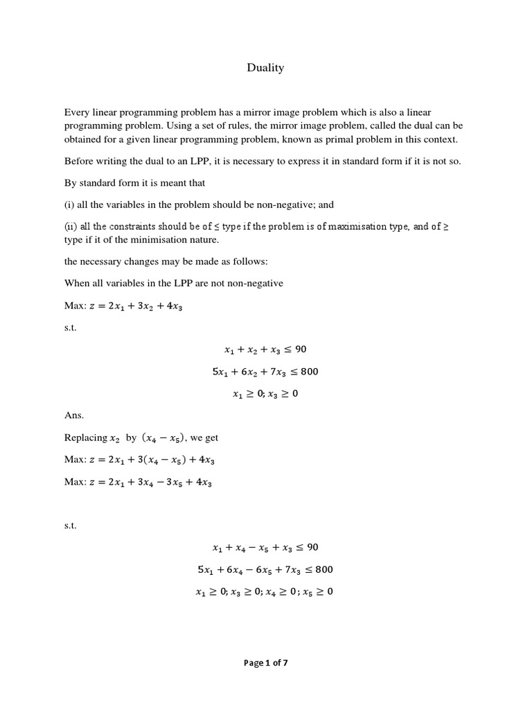 Duality | PDF | Inequality (Mathematics) | Matrix (Mathematics)