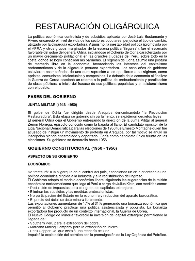 Odría: Restauración y Asistencialismo | PDF | Historia
