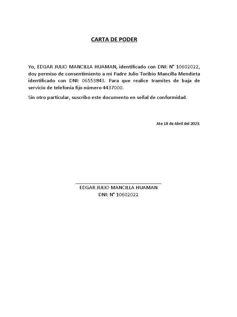 Carta Poder y Autorizacion | PDF