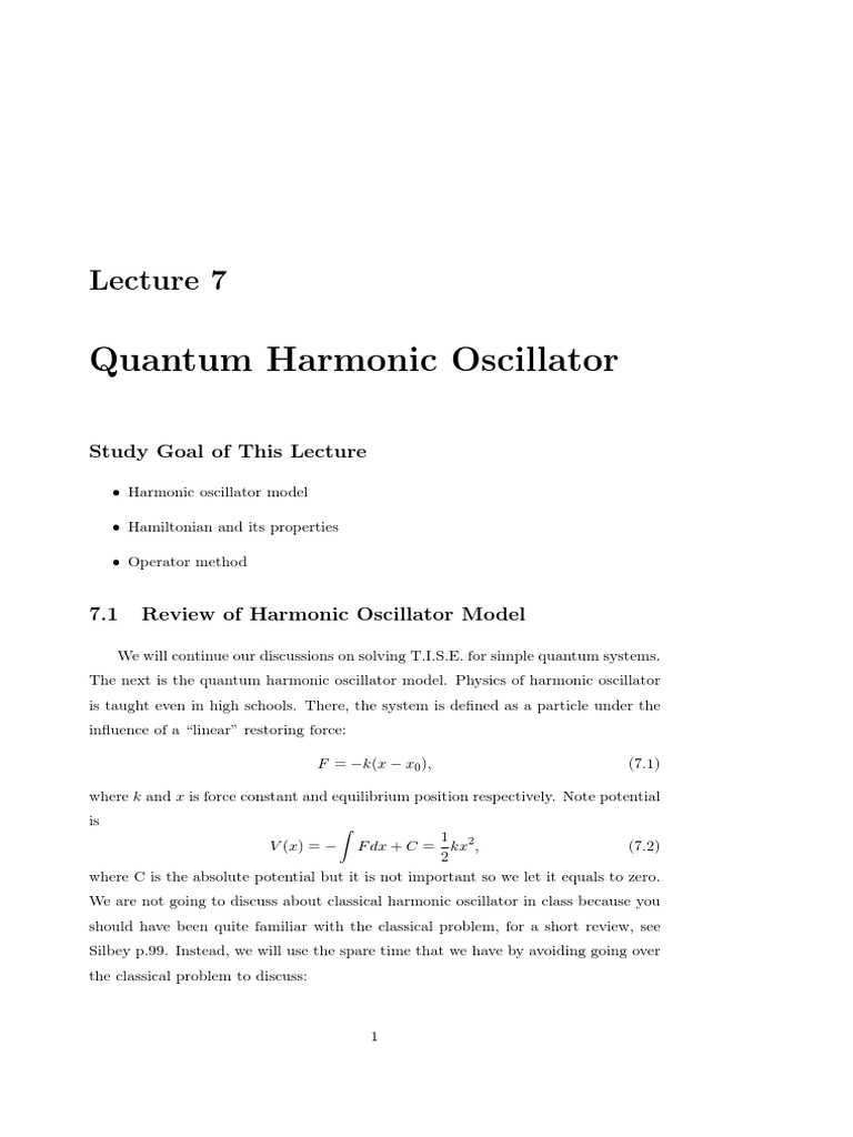 Lecture Note - Quantum Harmonic Oscillator PDF | PDF | Oscillation | Quantum Mechanics
