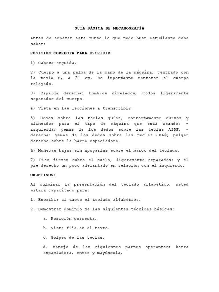 Guia Basica de Mecanografia PDF | PDF