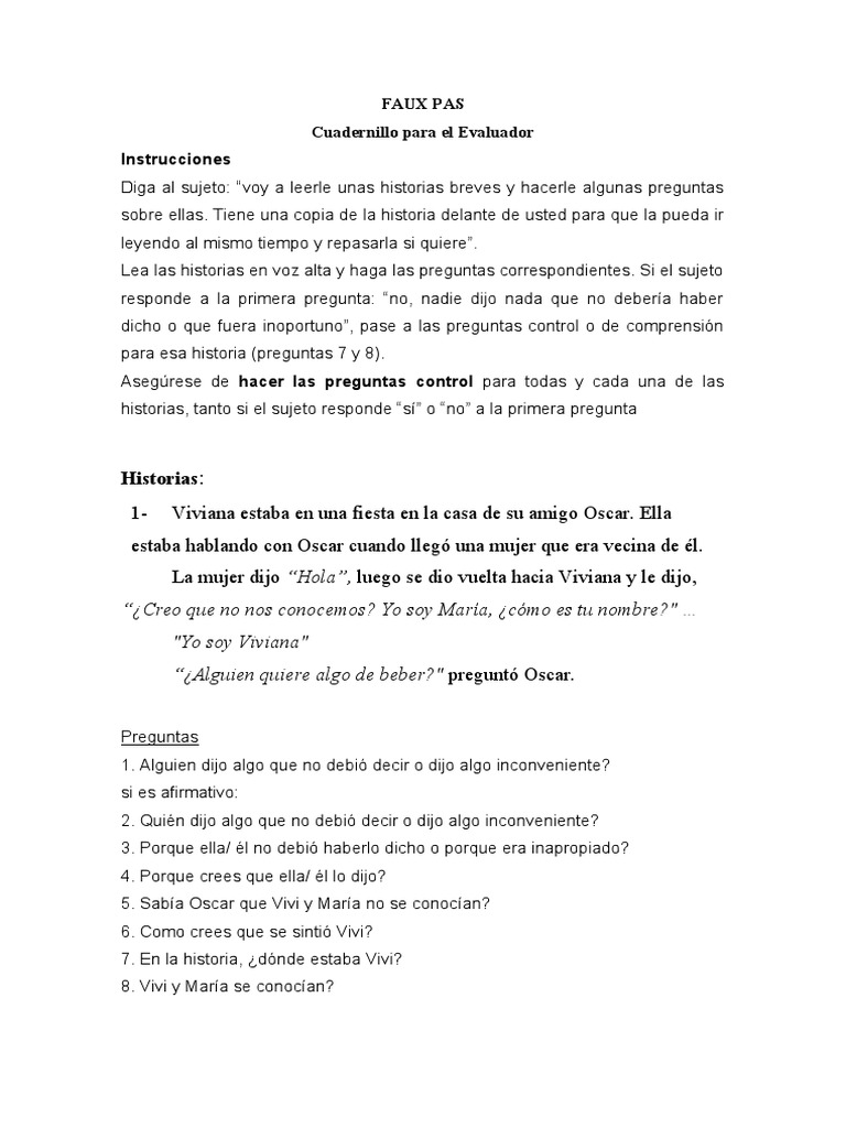 Test de Faux Pas para Adultos | PDF