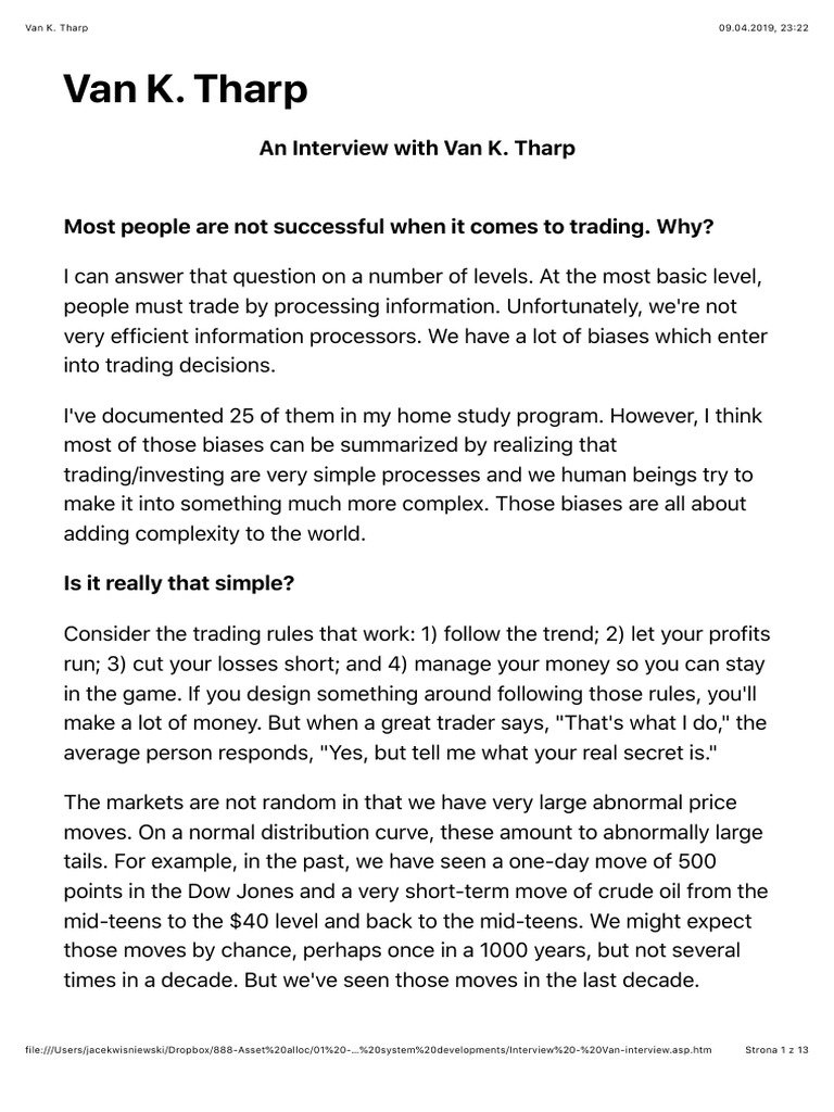 Interview Insights with Van K. Tharp | PDF | Stocks | Bias