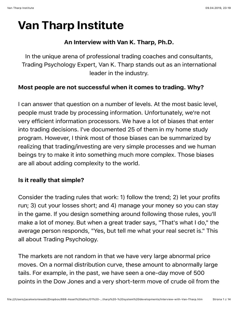 Insights from Van K. Tharp on Trading | PDF | Stocks | Bias