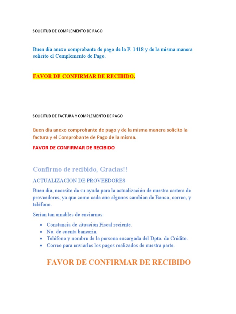 Solicitud de Complemento de Pago | PDF