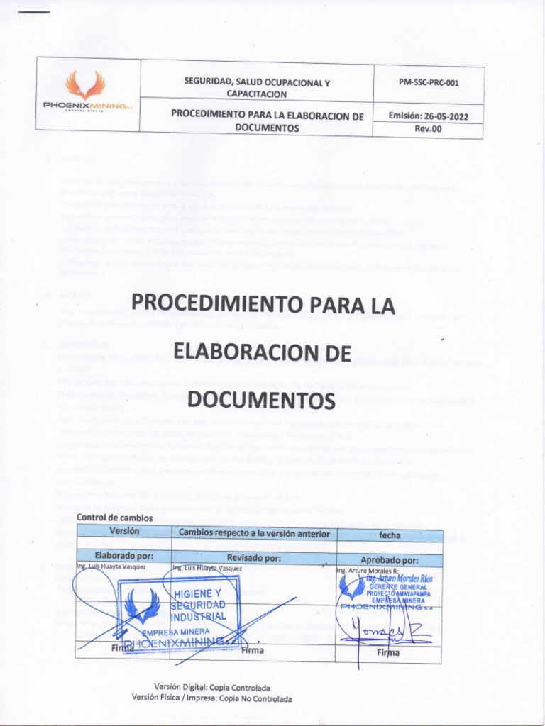 PM-SSC-PRC-001 Procedimiento para La Elaboracion de Documentos | PDF | Seguridad y salud ...