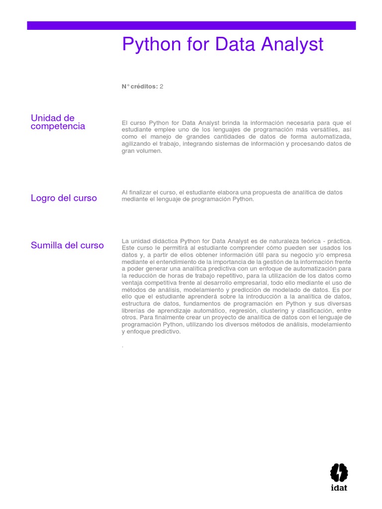 SILABO - Python For Data Analyst PDF | PDF | Estadísticas | Análisis