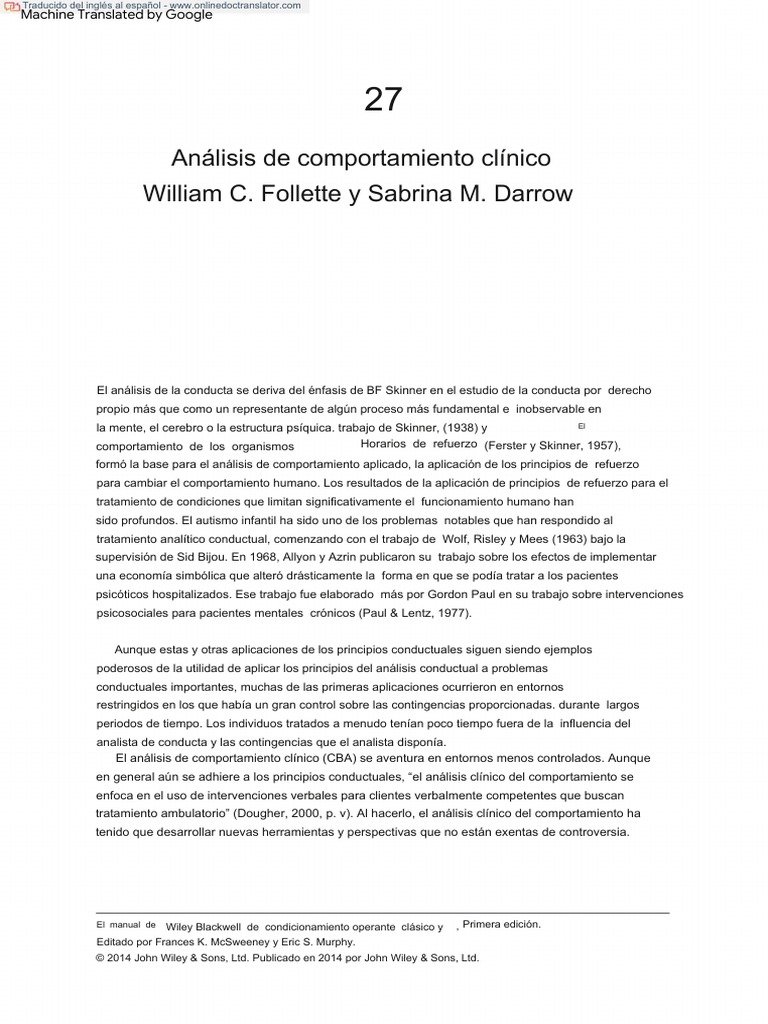CLINICAL BEHAVIOR ANALYSIS Traduccion 2 | PDF | Comportamiento ...