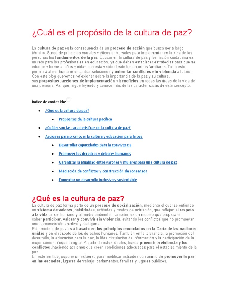 Cuál Es El Propósito de La Cultura de Paz | PDF | Paz | Igualdad de género