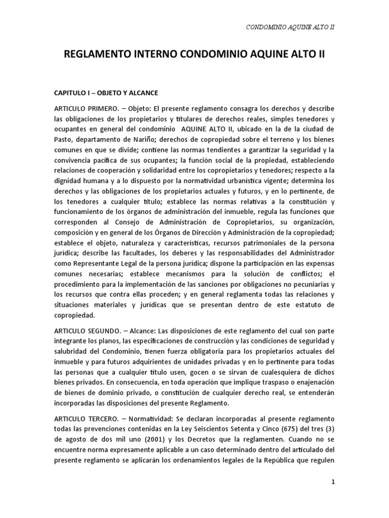 Reglamento de Condominio Aquine II | PDF | Condominio | Propiedad