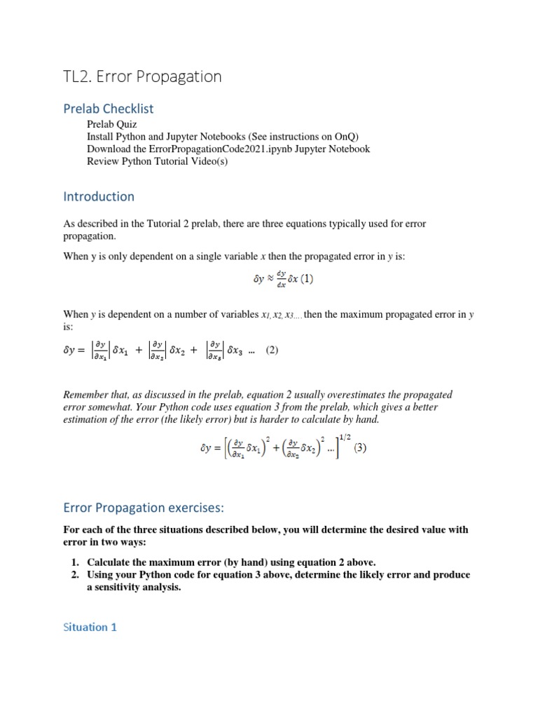 Error Prop Lab Pdf Sensitivity Analysis Equations