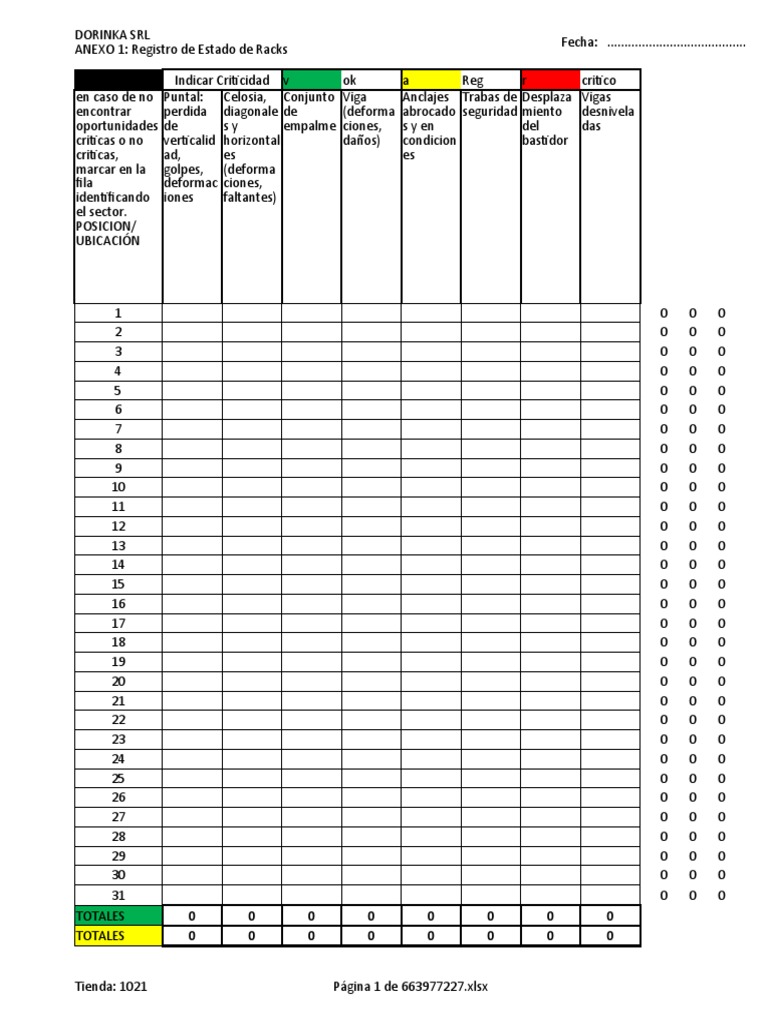 Prueba Planilla Racks | PDF