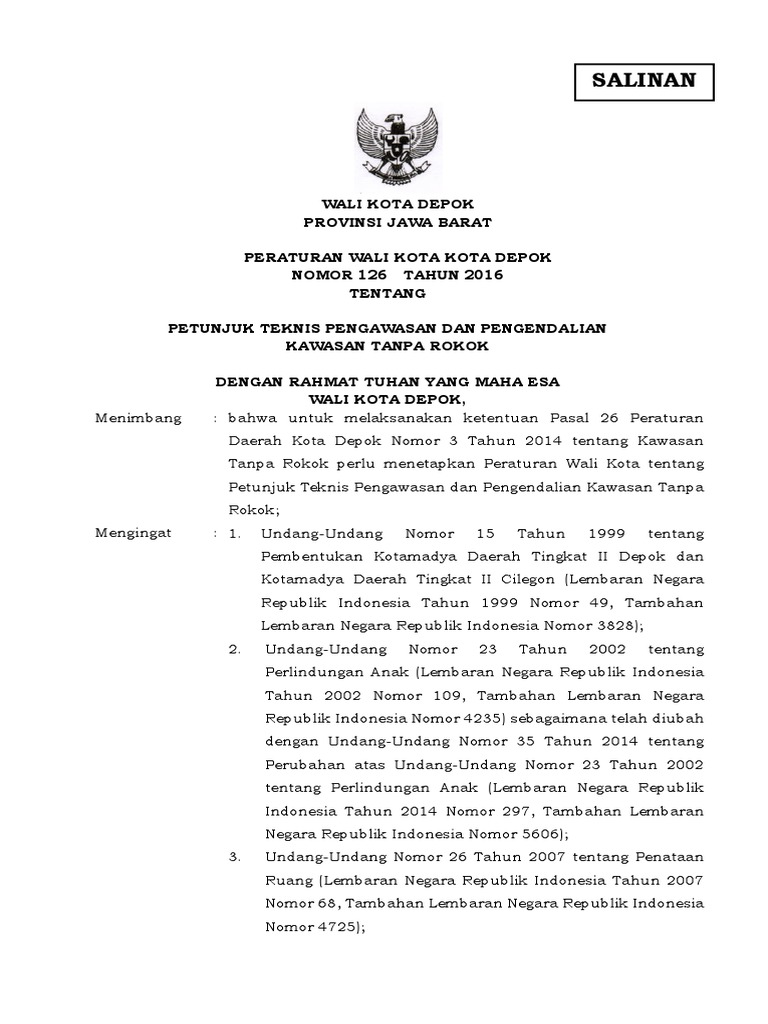 Perwali Depok 126 Tahun 2016 Petunjuk Teknis Pengawasan Dan ... Perwali Depok 126 Tahun 2016 Petunjuk Teknis Pengawasan Dan ...