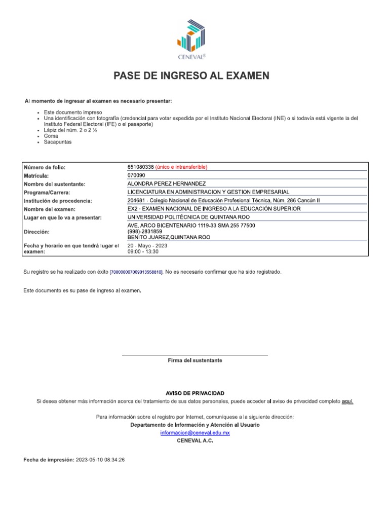 Pase de Examn PDF | PDF