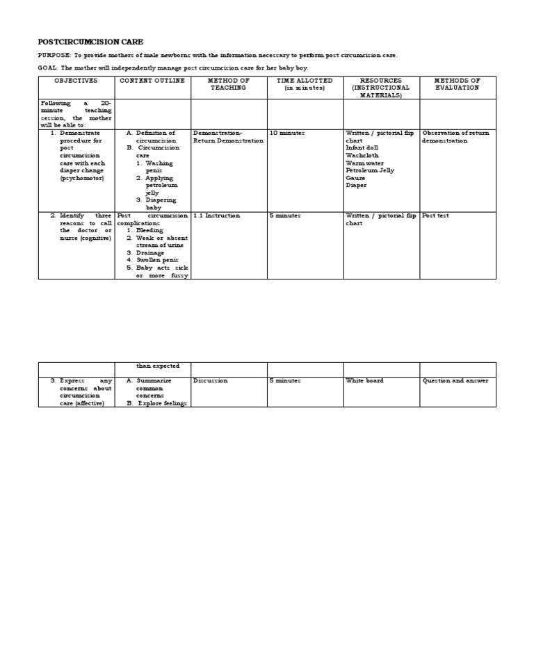 Sample Teaching Plan | PDF | Circumcision | Childhood