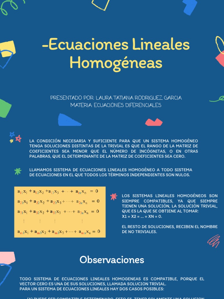 Sistemas de Ecuaciones Lineales Homogéneos | PDF | Sistema de ...