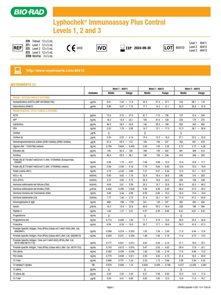 Lyphochek Immunoassay Plus Control Levels 1, 2 and 3 | PDF | Antígeno ...