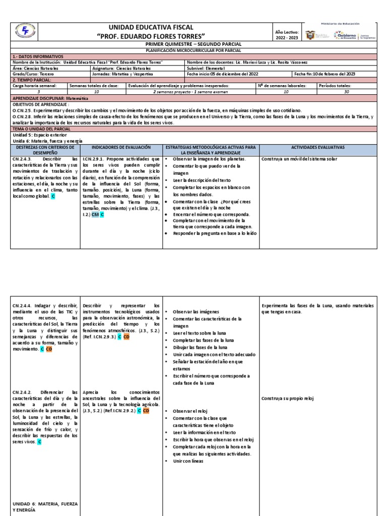 Microplanificacion 3ero Egb Pud 4 CCNN | PDF | Importar | Aprendizaje
