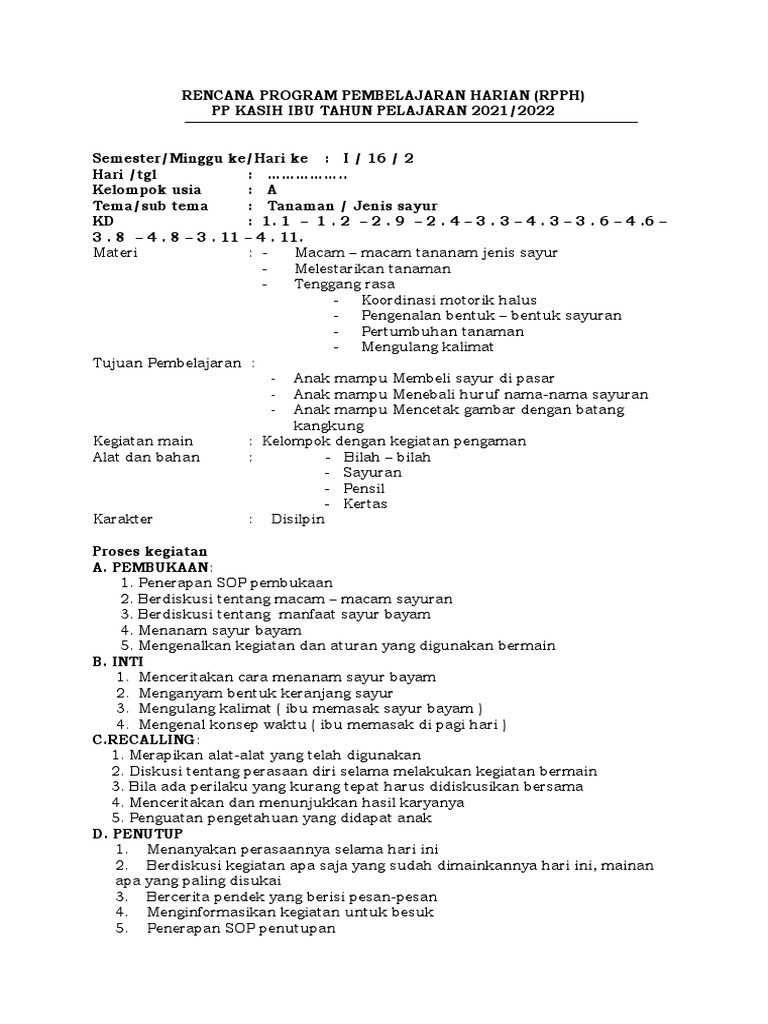RPPH TEMA TANAMAN | PDF