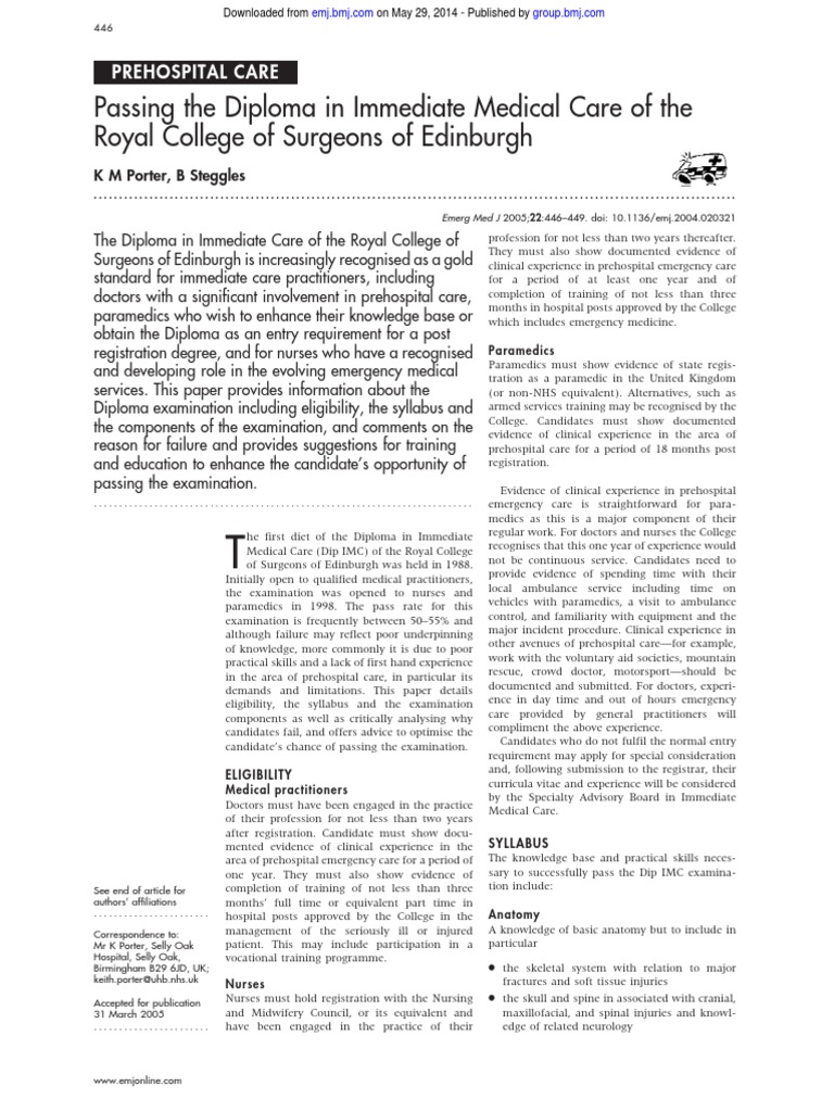 Passing The FPHC DIMC Exam RCSEd 2 | PDF | Paramedic | Emergency Medical Services