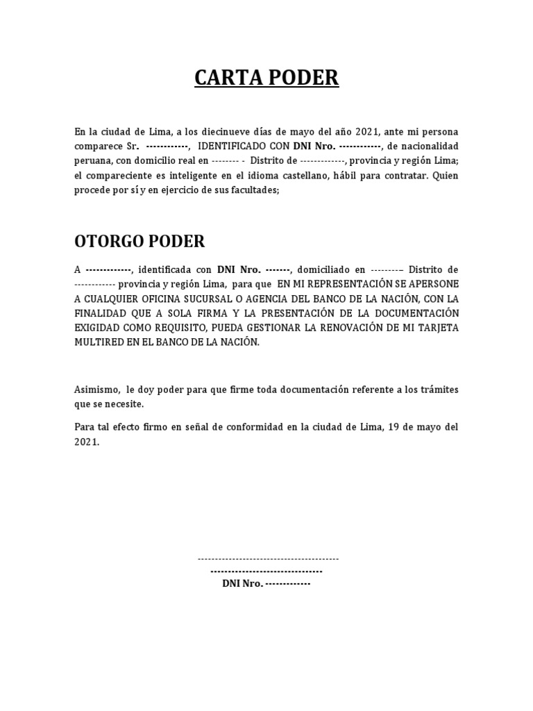 Modelo de Carta Poder 2023 | PDF