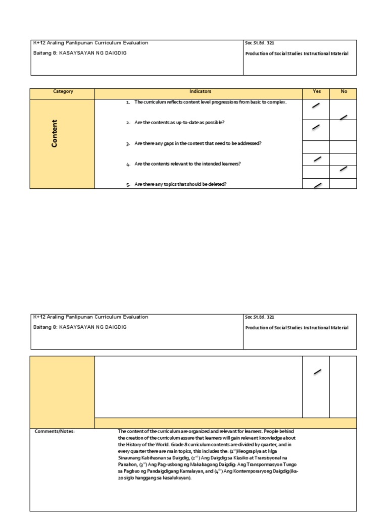Grade 8-Curriculum Evaluation Form | PDF | Curriculum | Learning