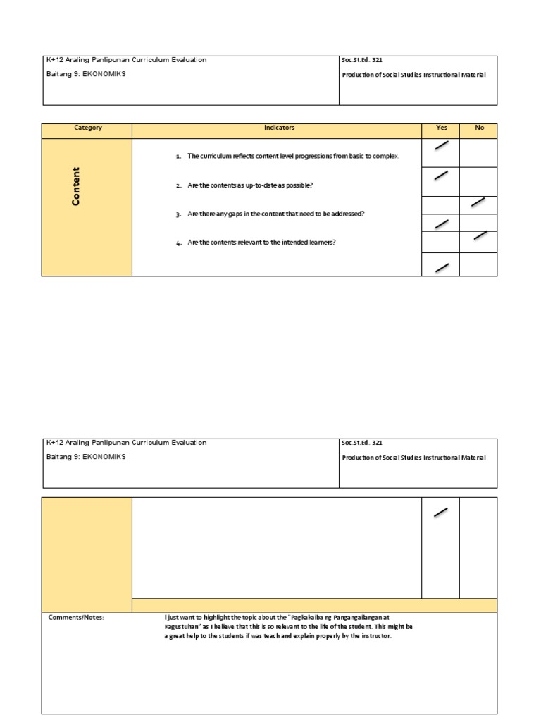Grade 9-Curriculum Evaluation Form | PDF | Curriculum | Learning