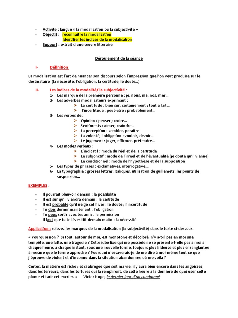 Comprendre la modalisation en français | PDF | Phrase | Mécanique du ...
