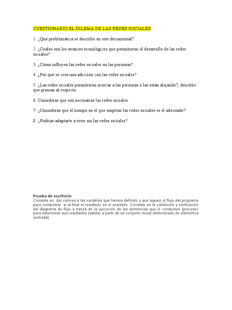 Preguntas Cuestionario El Dilema de Las Redes Sociales | PDF