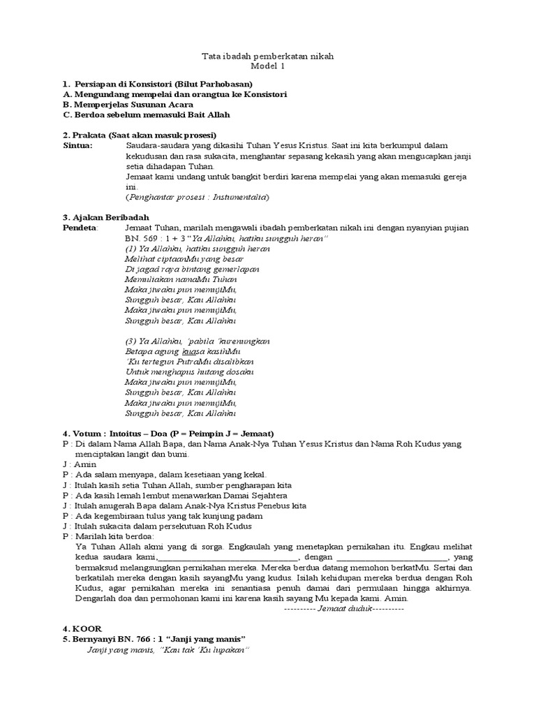 Tata Ibadah Pemberkatan Nikah Kristen | PDF | Agama & Spiritualitas