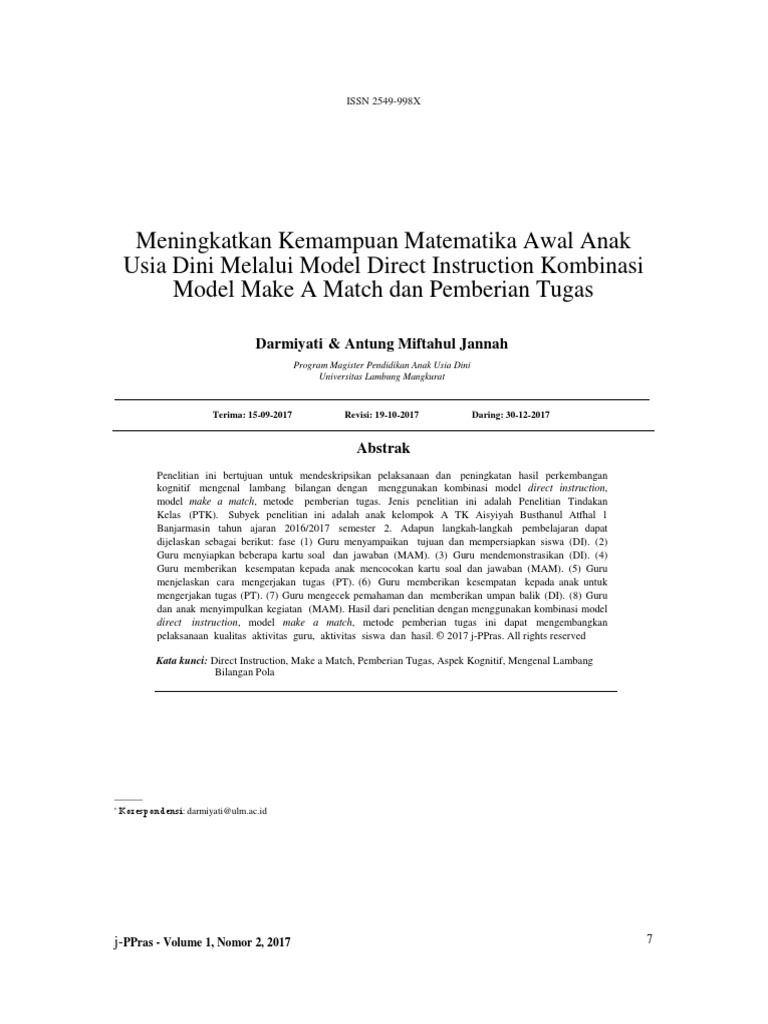 Meningkatkan Kemampuan Matematika Awal Anak Usia Dini Melalui Mod PDF | PDF