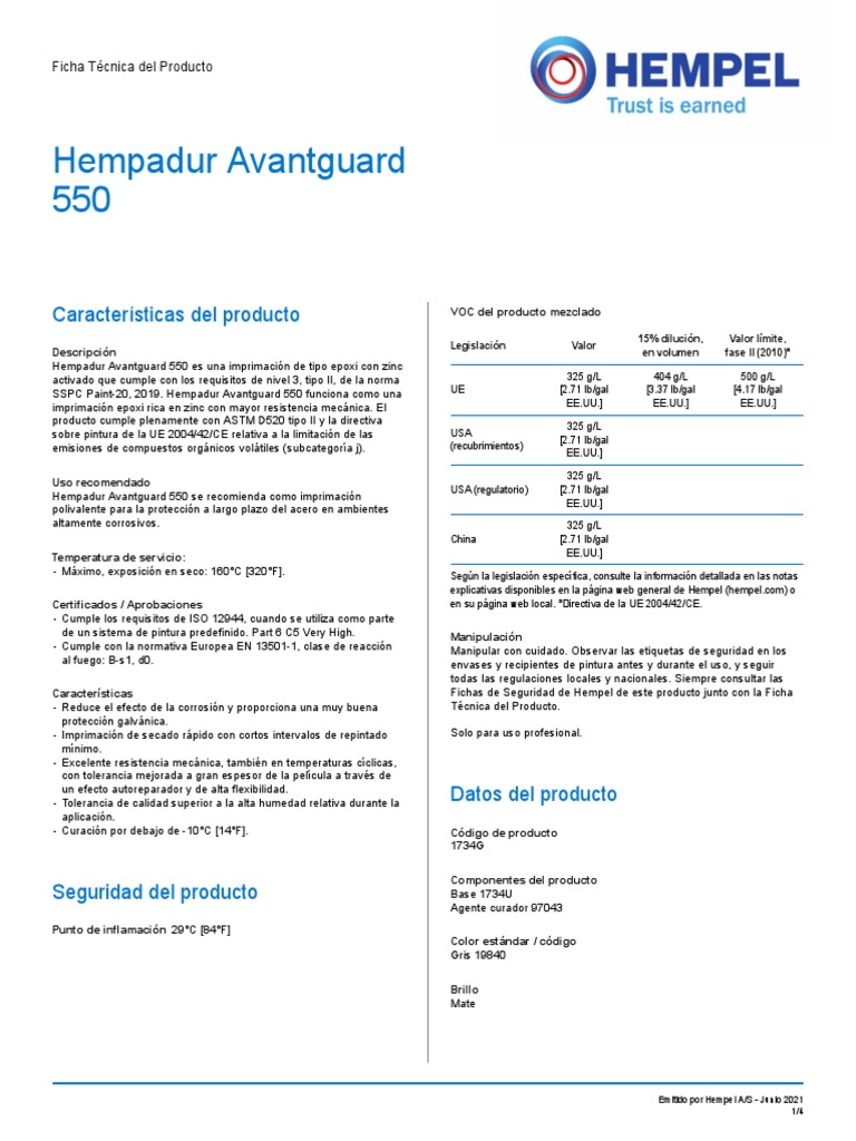 Hempadur Avantguard 550 Ed Junio 2021 | PDF | Humedad relativa | Materiales