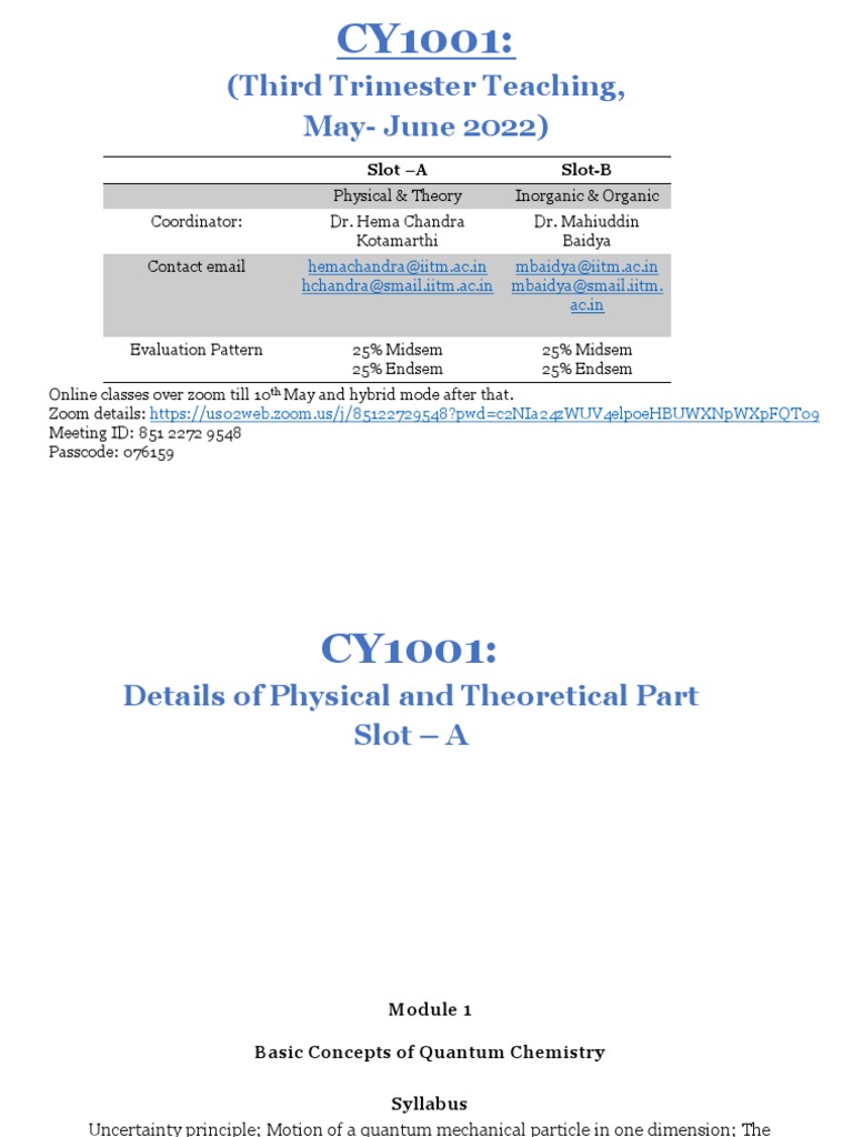 CY1001 Third Trimester Teaching Schedule: May-June 2022 | PDF | Entropy ...