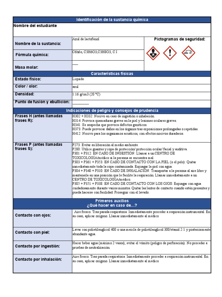 Azul de Lactofenol | Descargar gratis PDF | Seguridad y salud ...