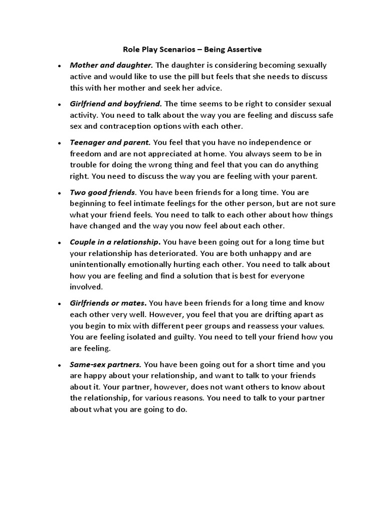 Role Play Scenarios - Being Assertive | PDF | Wellness