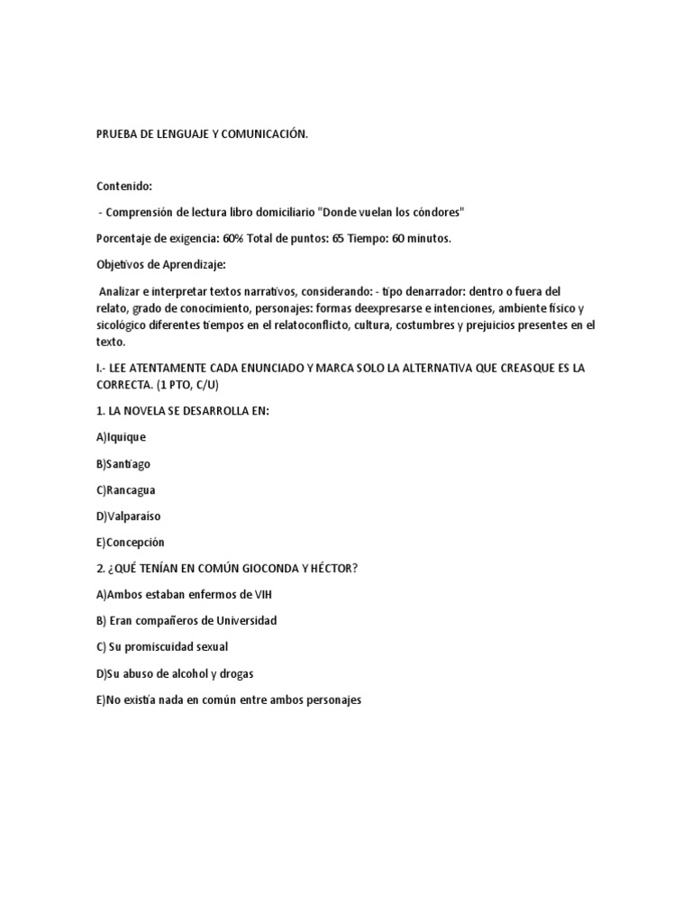 Prueba de Lenguaje y Comunicación | PDF