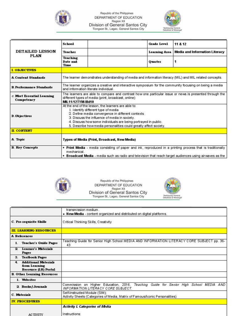 Media Literacy Lesson Plan for Grades 11-12 | PDF | Mass Media ...