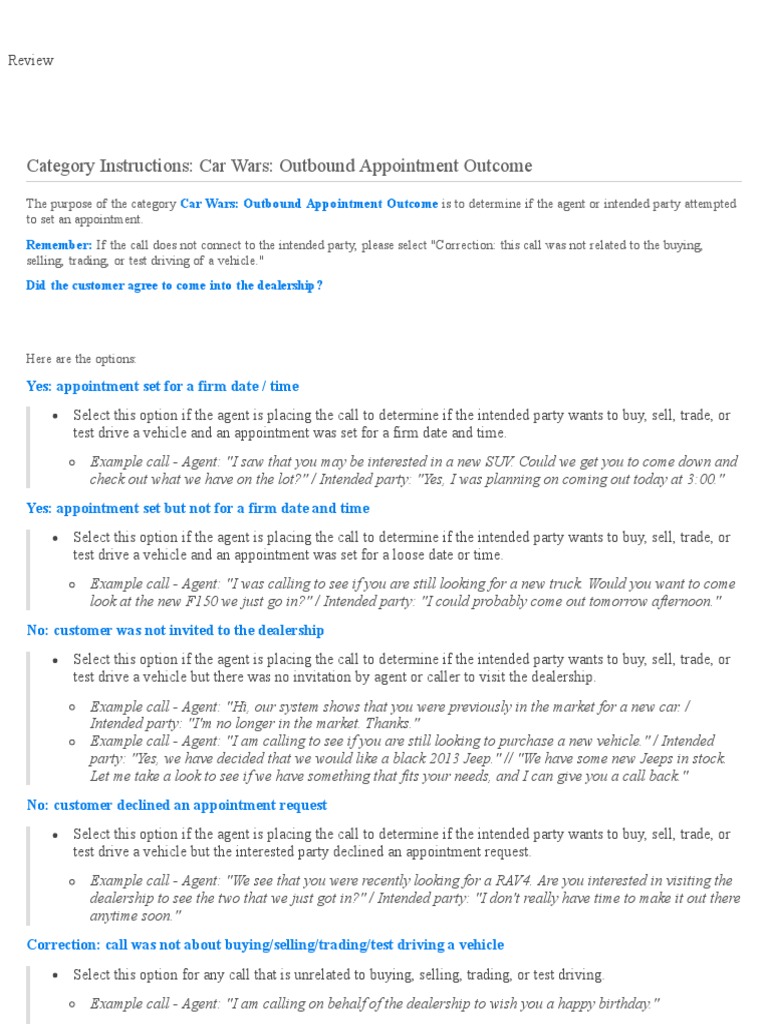 Car Wars Outbound Appointment Outcome | PDF | Option (Finance ...