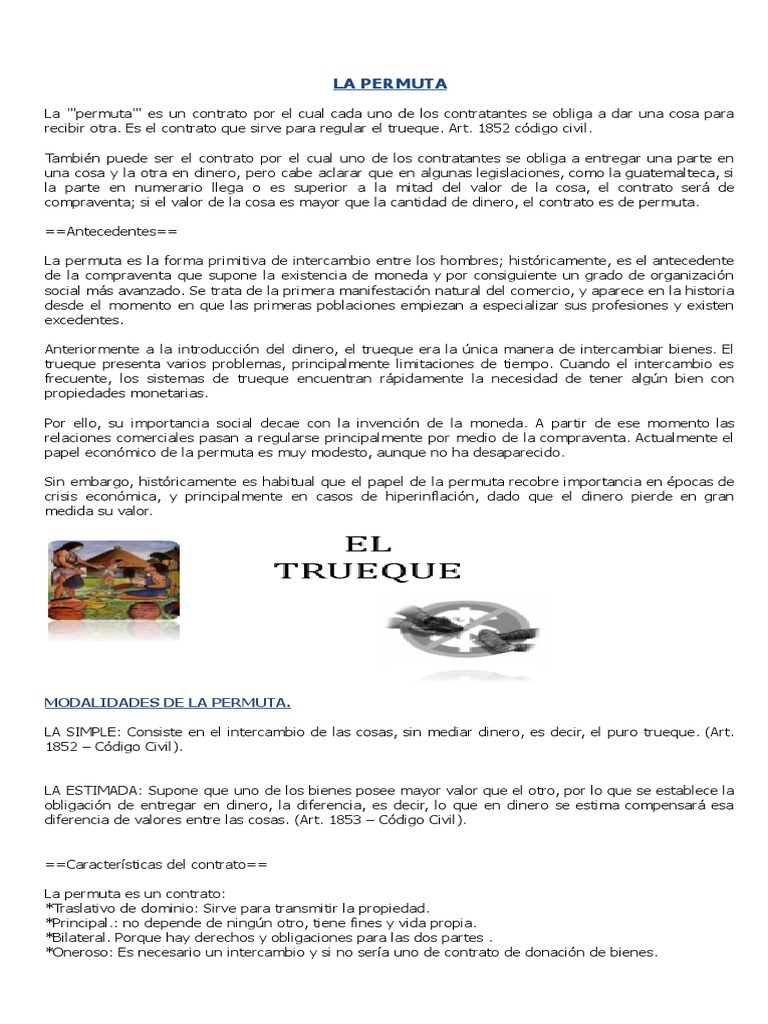 Contrato de permuta: definición, características y modalidades | PDF ...