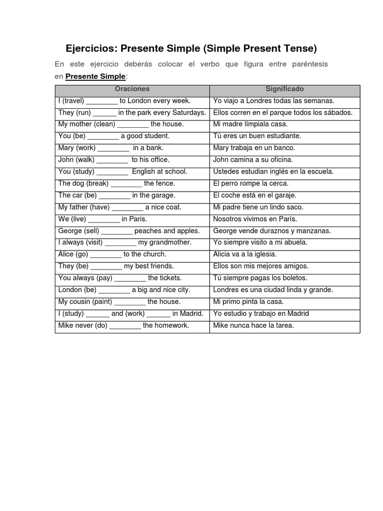 Practica - Present Simple | PDF | Métodos y materiales de enseñanza