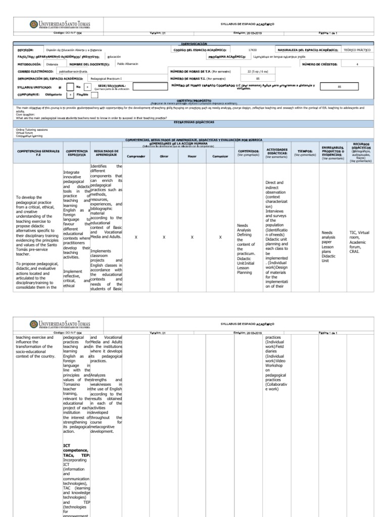 Pedagogical Practicum I Syllabus 2023-1 | PDF | Pedagogy | Teachers