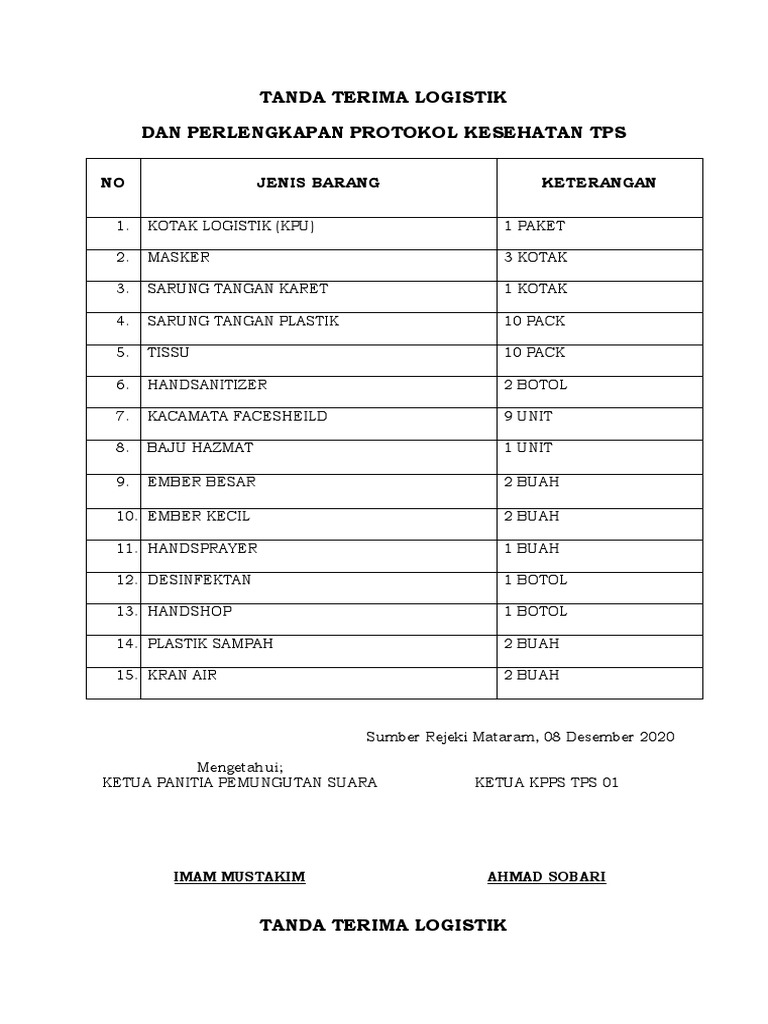 TANDA TERIMA LOGISTIK PPS.docx | PDF