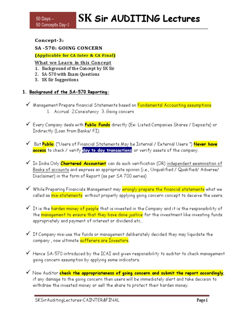 Day-3 Going Concern SA 570 PDF | PDF | Going Concern | Audit