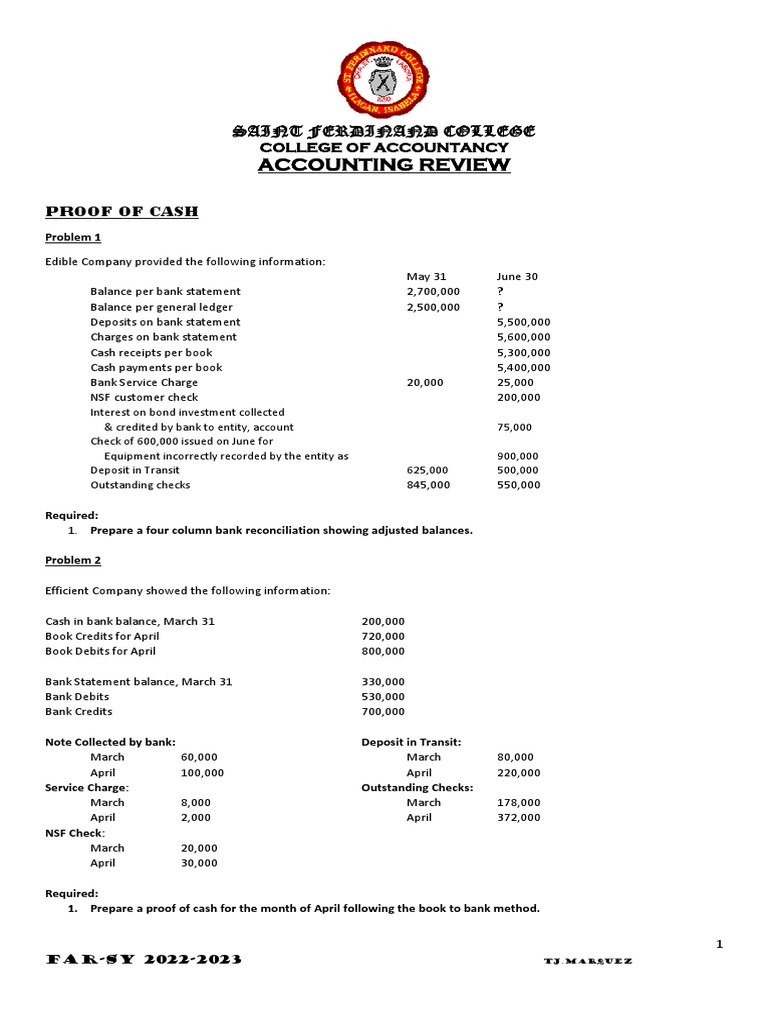 Proof of Cash | PDF | Banks | Debits And Credits