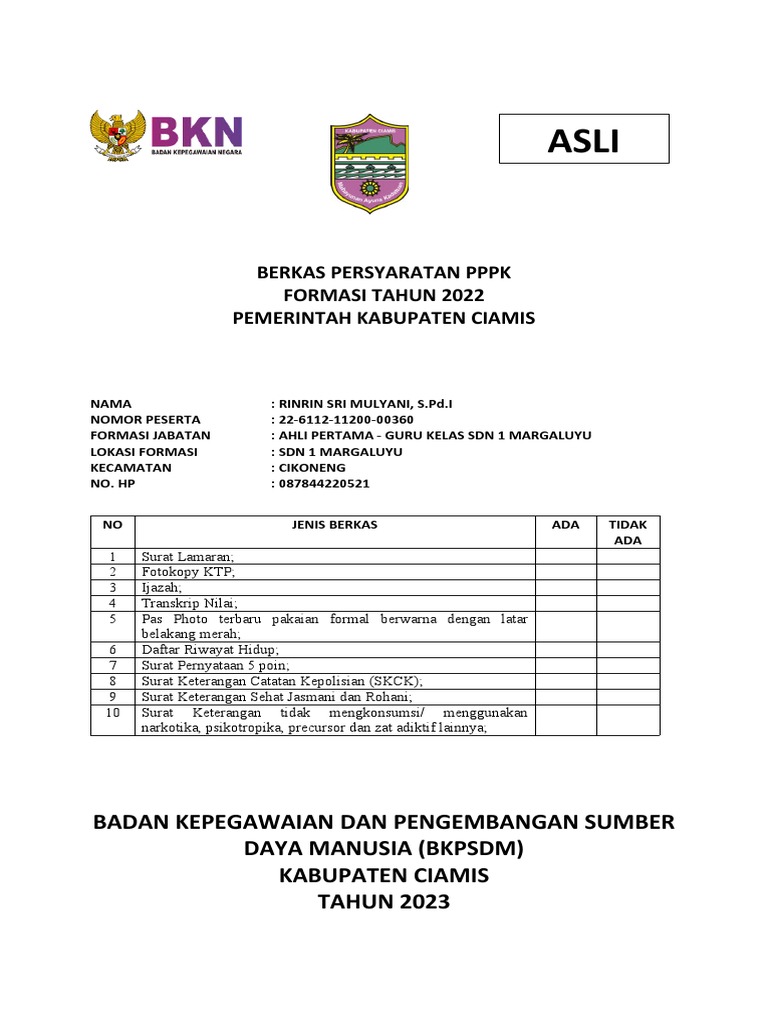 Persyaratan PPPK Ciamis 2022 | PDF