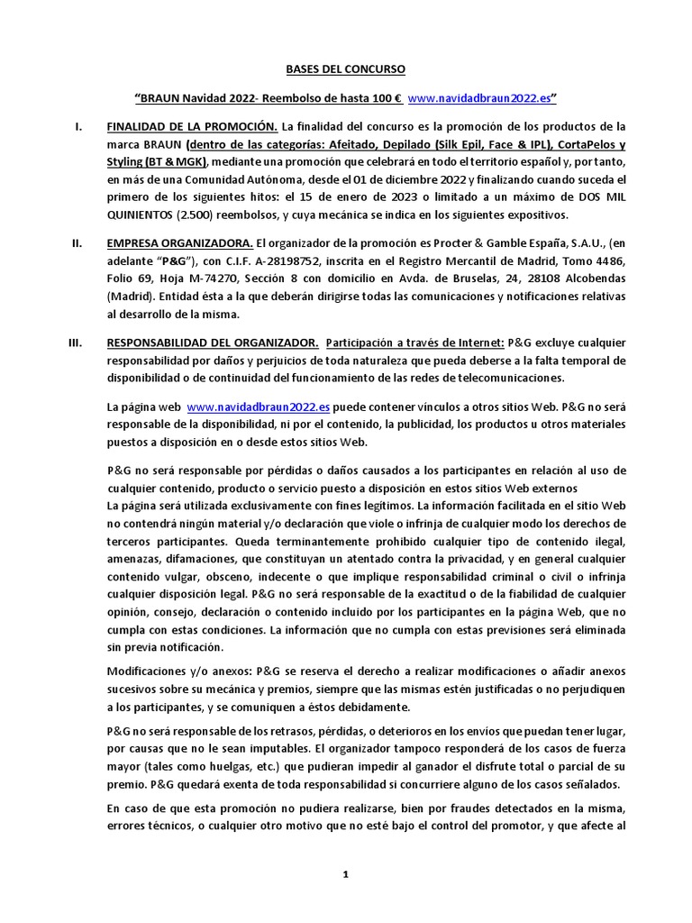 Bases Legales Braun Navidad 2022 Reembolso Hasta 100 | Descargar gratis PDF | Procter & Gamble ...