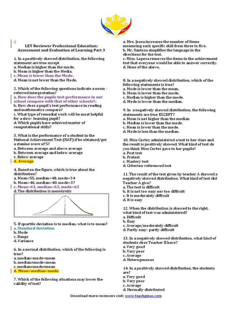 Assessment and Evaluation of Learning Part 3 | PDF | Mean | Validity ...