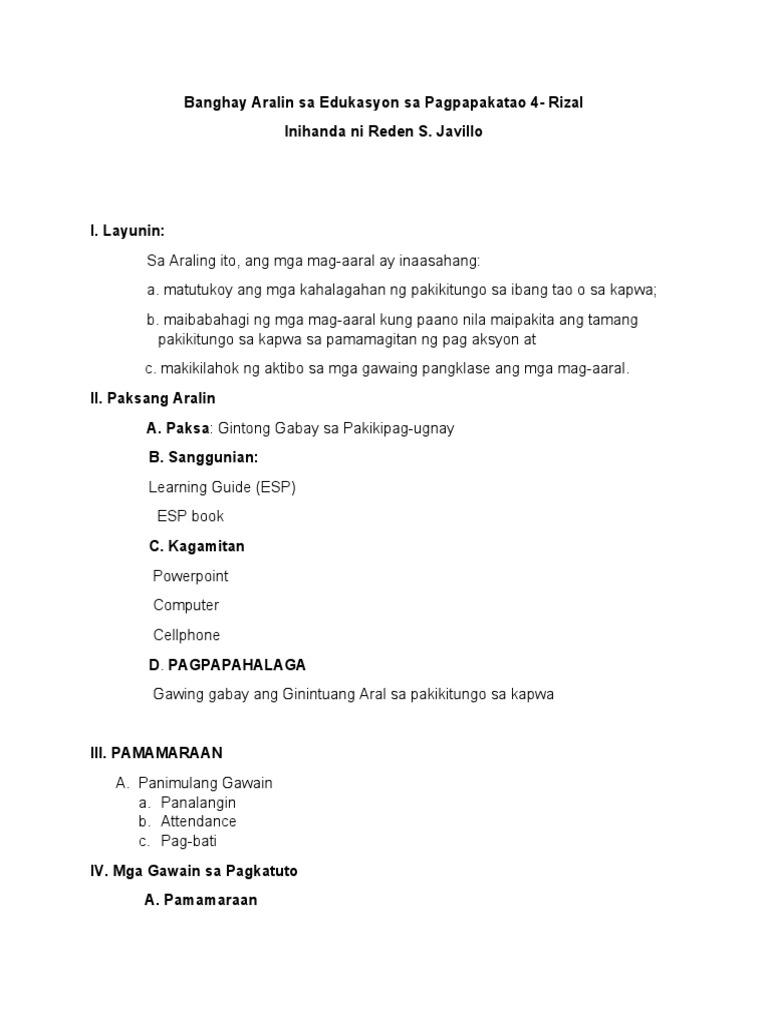ESP Lesson Plan 4 | PDF